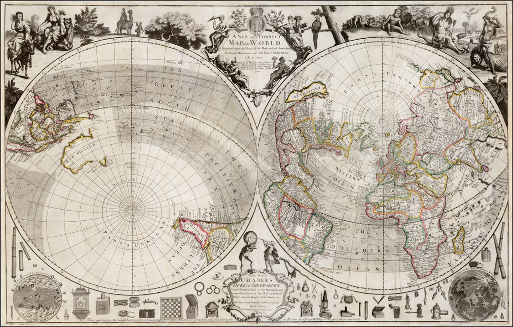 A New and Correct Map of the World Projected upon the Plane of the ...