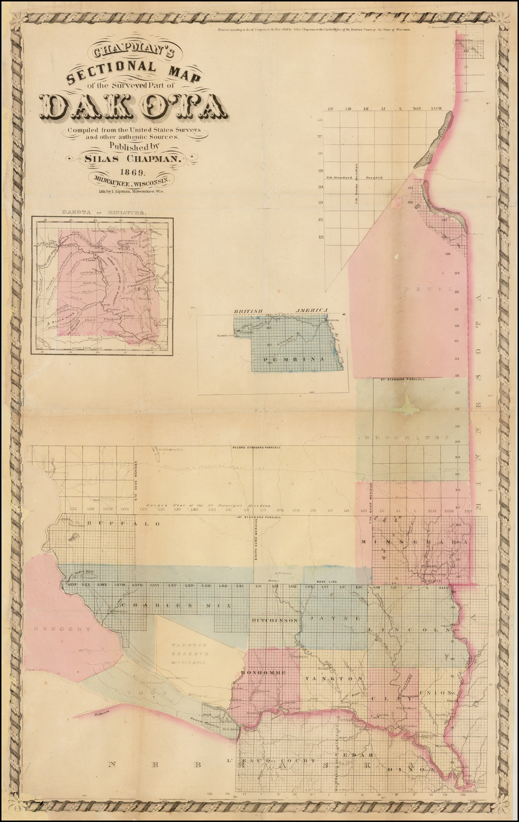 Chapman's Sectional Map of the Surveyed Part of Dakota, Compiled from ...
