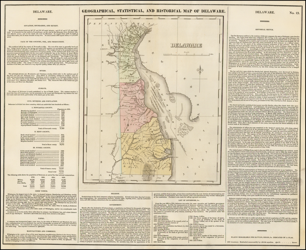Geographical, Historical and Statistical Map of Delaware - Barry ...