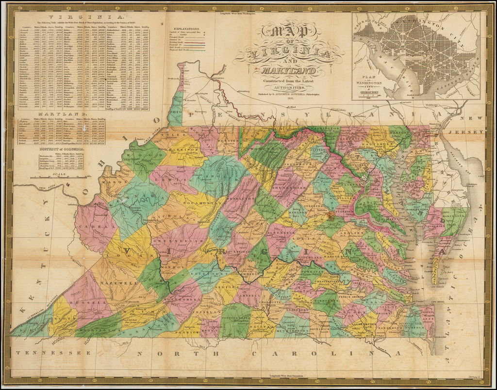 Map of Virginia and Maryland Constructed from the Latest Authorities ...