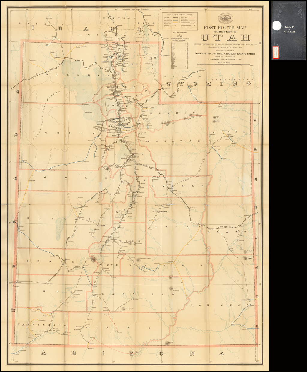 Post Route Map of The State of Utah Showing Post Offices With the ...