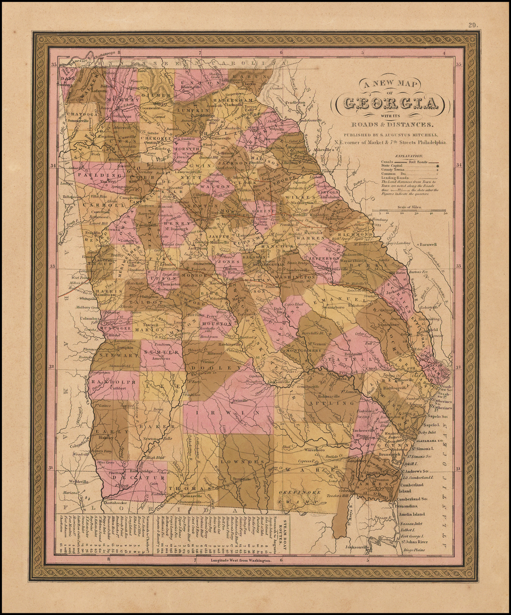 A New Map Of Georgia with its Roads & Distances . . . 1847 - Barry ...