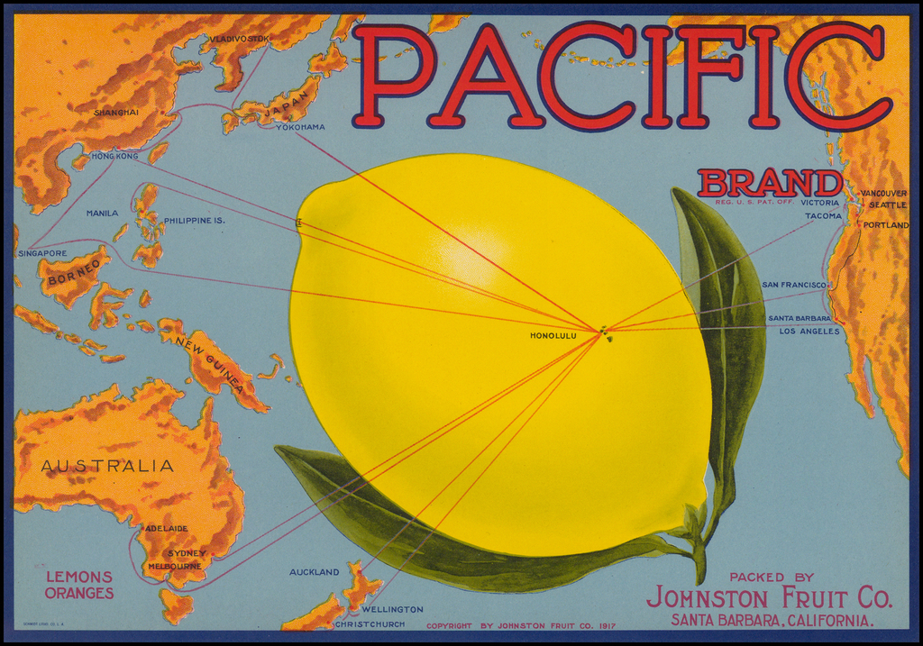 [Fruit Crate Label Advertising Map] Pacific Brand (Pacific Ocean ...