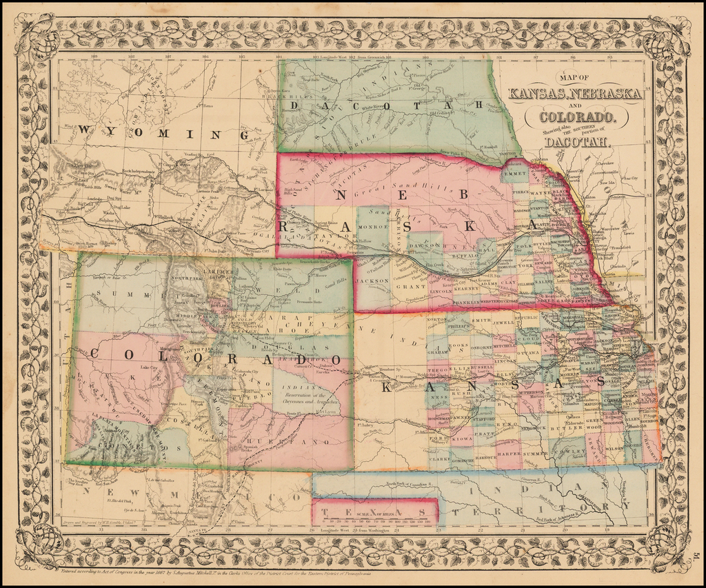Map of Kansas, Nebraska and Colorado, Showing also the Southern portion ...