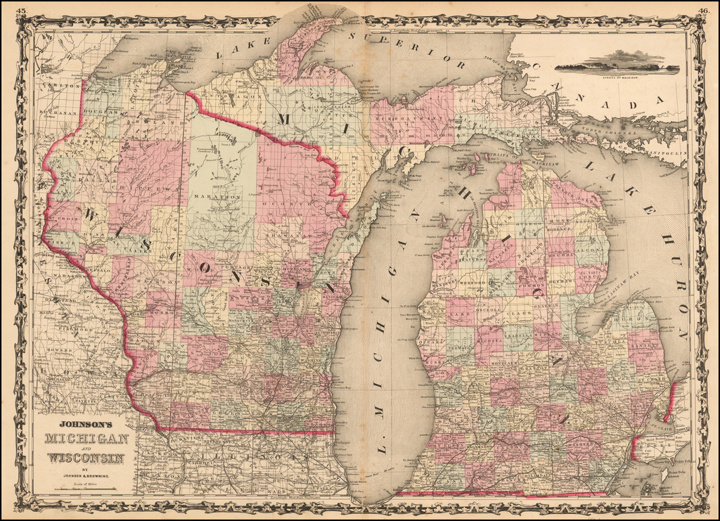 Johnson's Michigan and Wisconsin - Barry Lawrence Ruderman Antique Maps ...