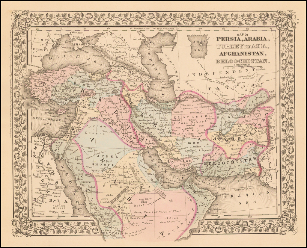 Map of Persia, Arabia, Turkey in Asia, Afghanistan, Beloochistan ...