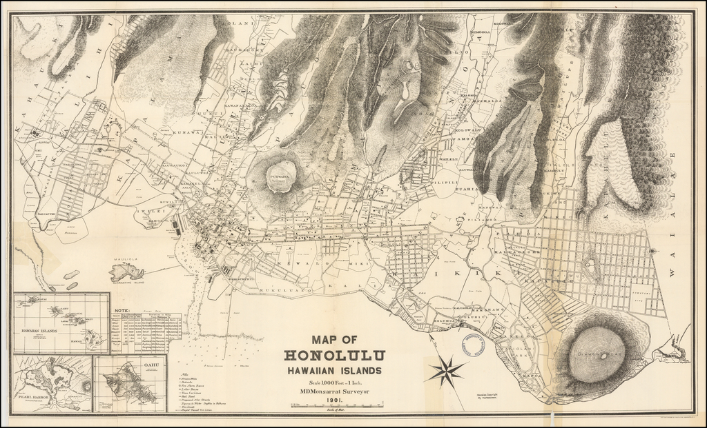 Old Honolulu Map City Of Honolulu. Territory Of Hawaii. / Detailed Map
