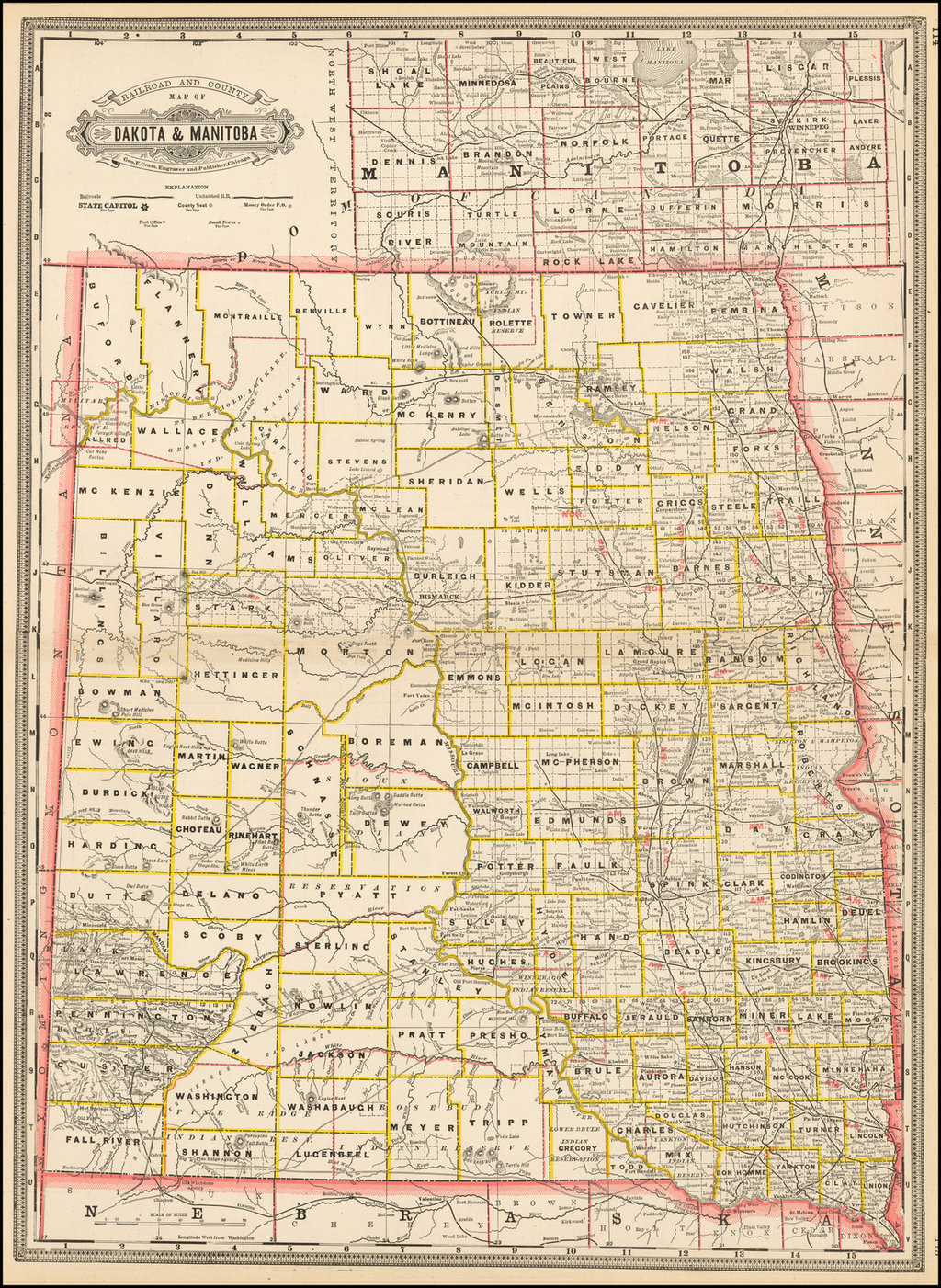 Railroad Map of Dakota & Manitoba - Barry Lawrence Ruderman Antique ...