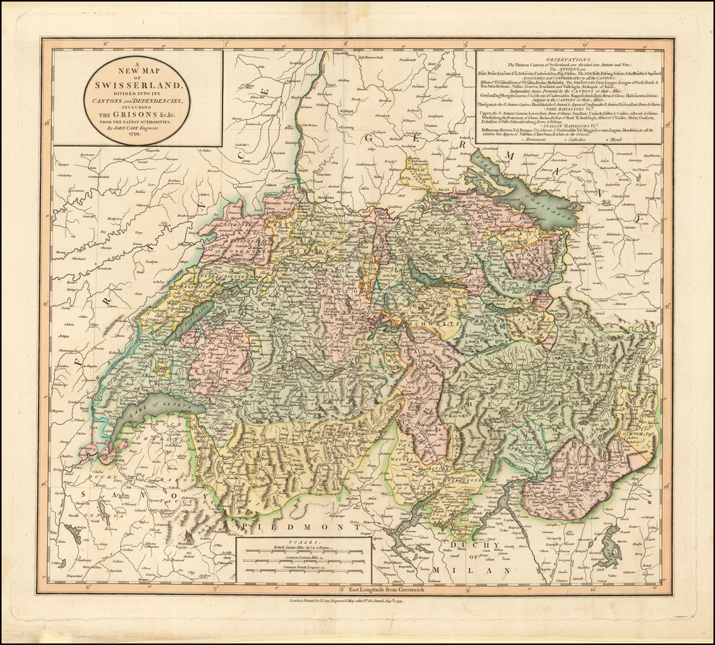 A New Map of Swisserland Divided Into Its Cantons and Dependencies ...