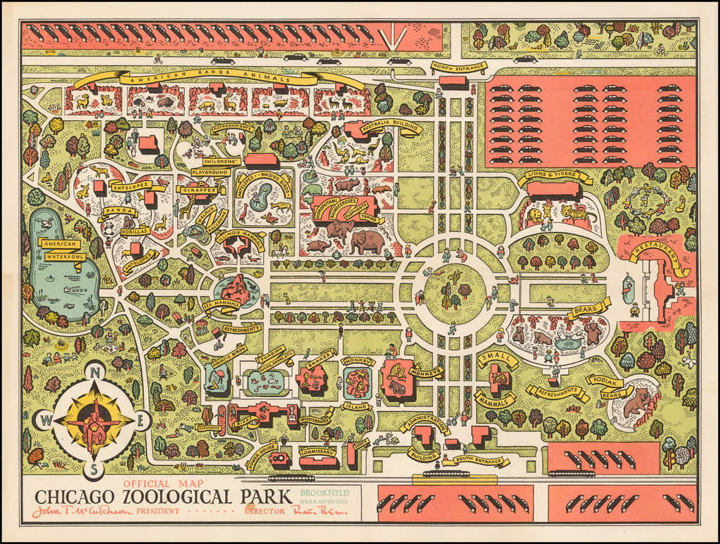 Official Map Chicago Zoological Park - Barry Lawrence Ruderman Antique ...