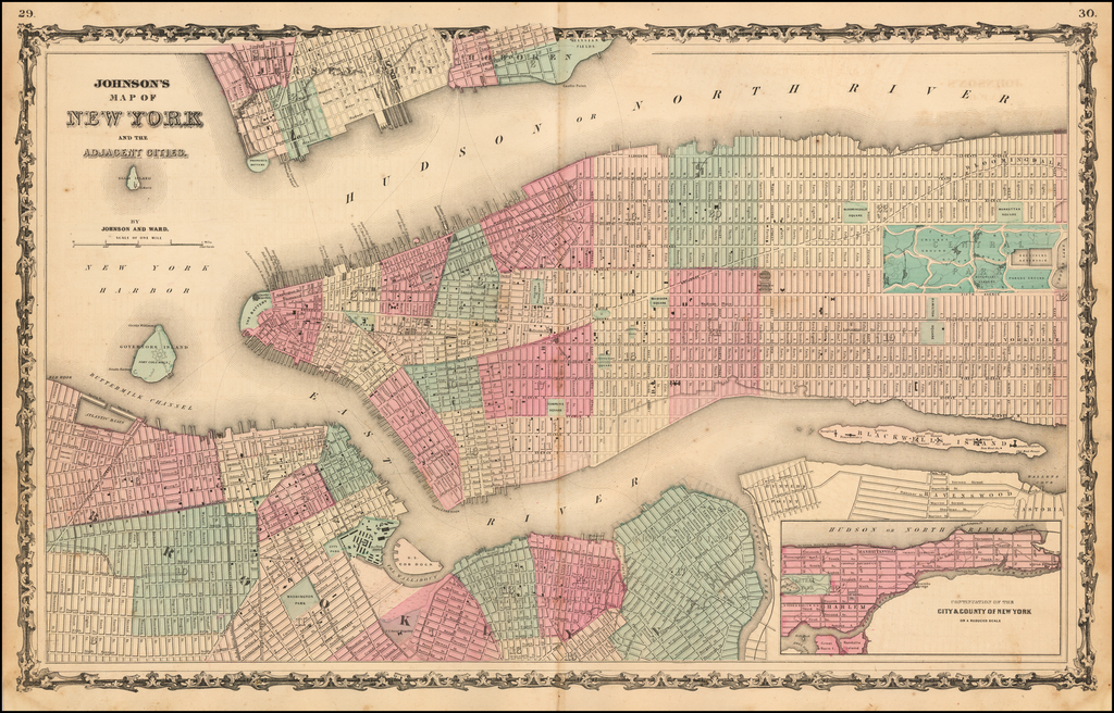 Johnson's Map of New York and the Adjacent Cities - Barry Lawrence ...