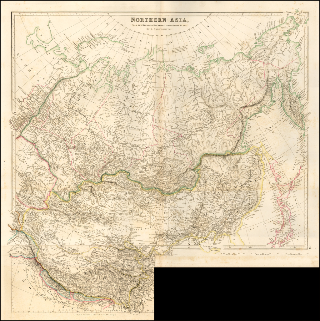 Old East Asia Map Himalayan Mountains