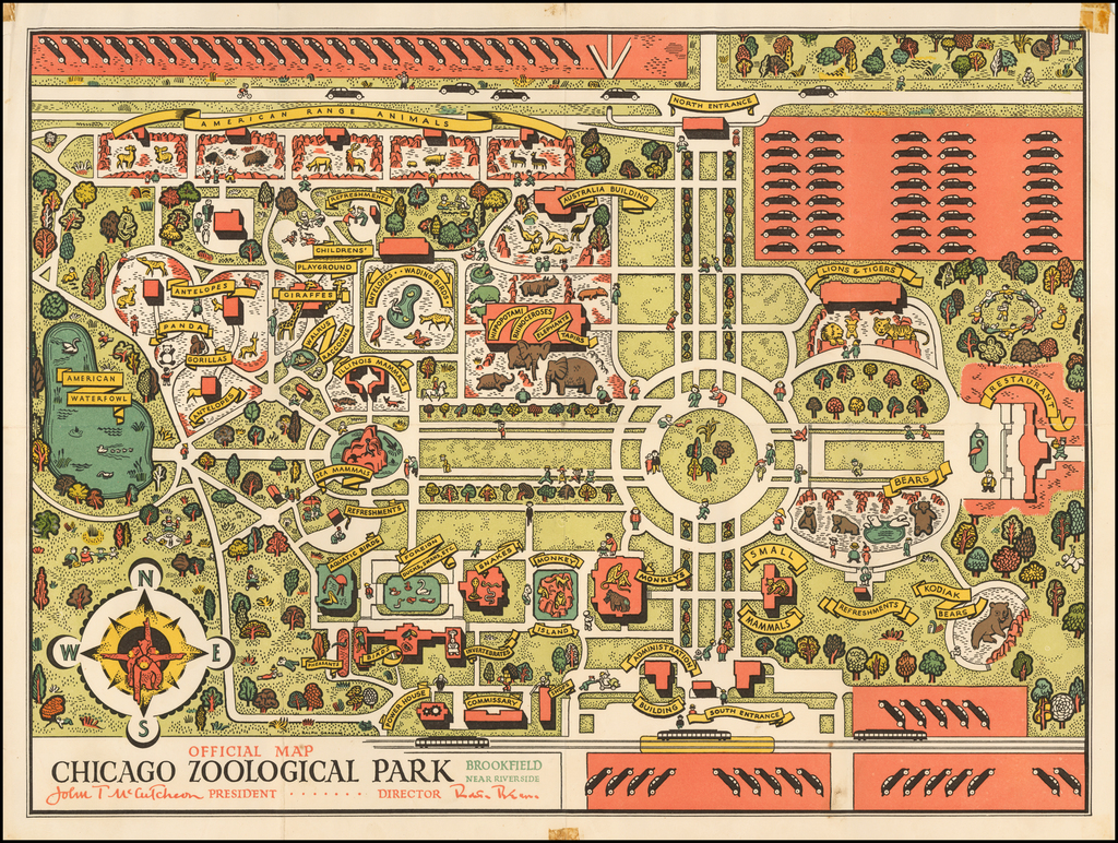 Official Map Chicago Zoological Park - Barry Lawrence Ruderman Antique ...