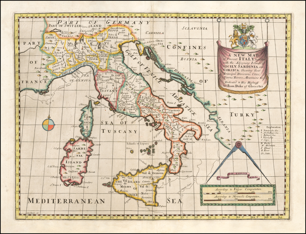 A New Map of Present Italy, together with the Adjoyning Islands of ...