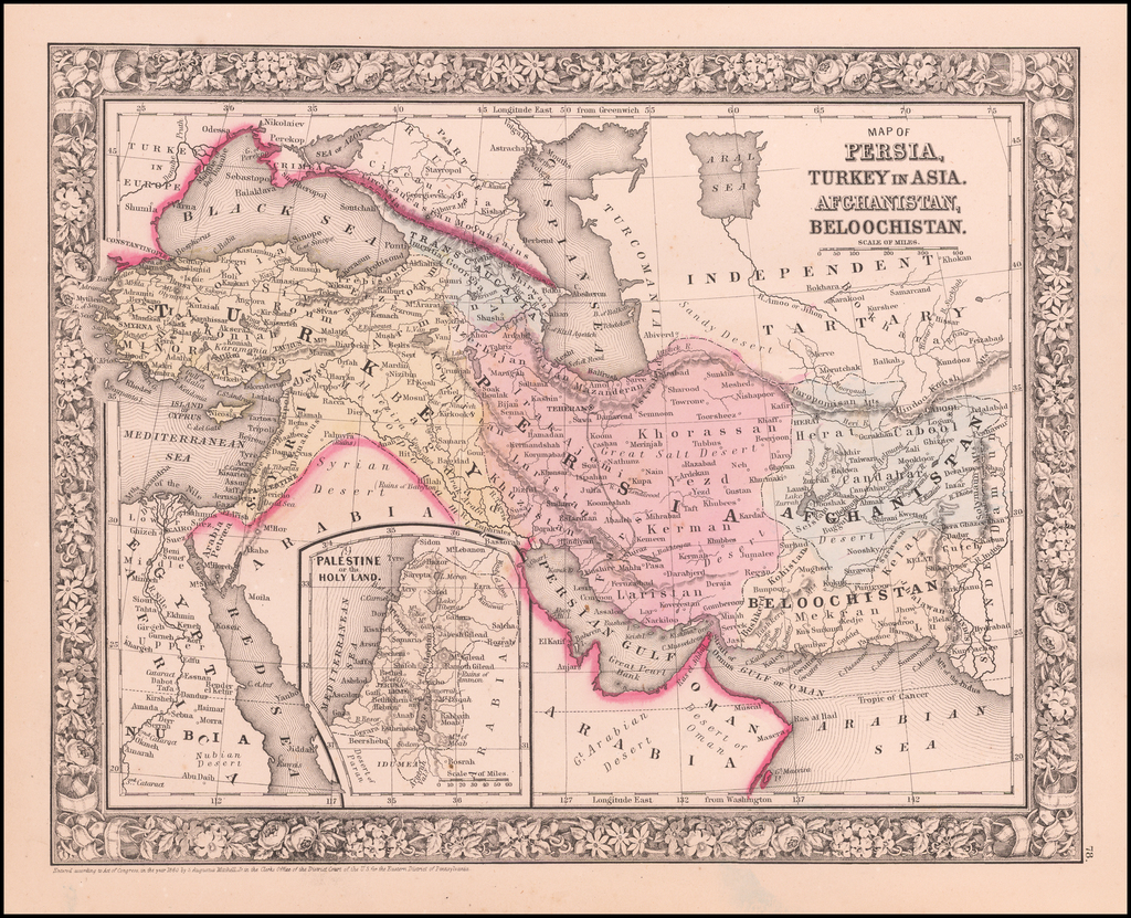 Map of Persia, Arabia, Turkey in Asia, Afghanistan, Beloochistan ...