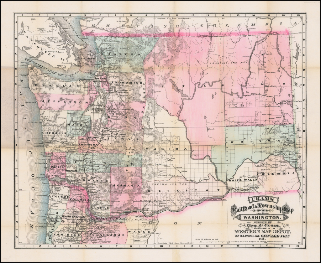 Cram's Rail Road & Township Map of Washington . . . 1881 - Barry ...