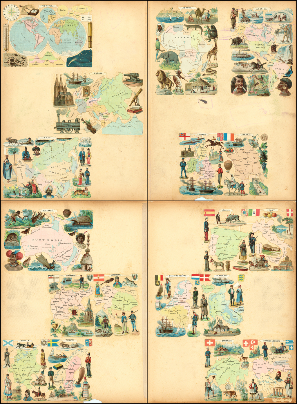 Twelve Die Cut Maps of Different Parts of the World - Barry Lawrence ...