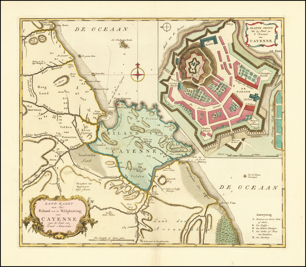 [Cayenne, French Guiana] Land-Kaart van het Eiland en de Volkplanting ...