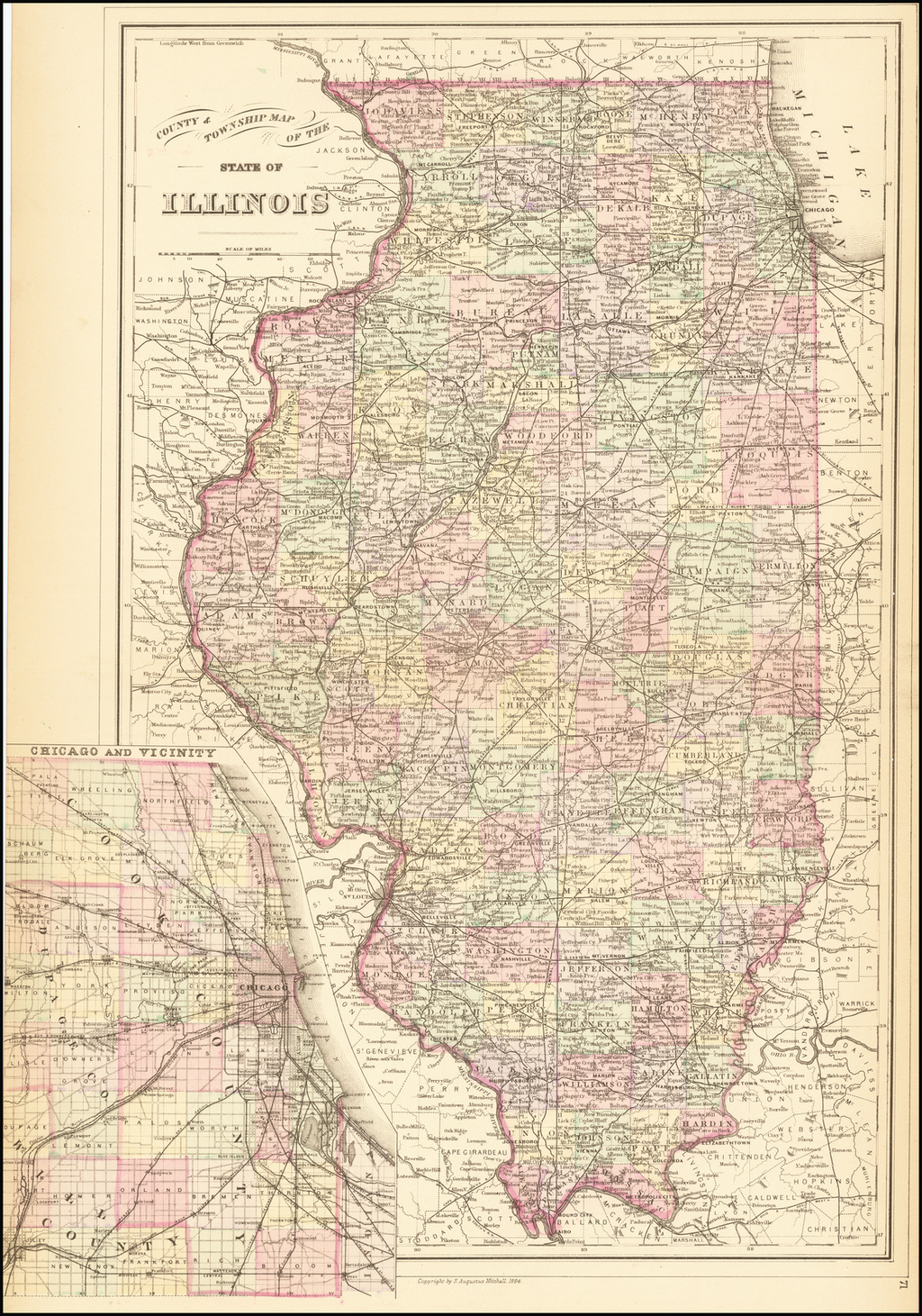 County & Township Map Of The State Of Illinois (Chicago Inset) - Barry ...