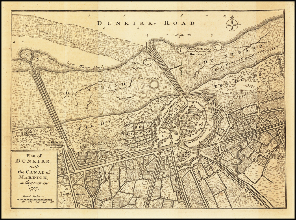 Plan of Dunkirk, with the Canal of Mardick, as they were in 1757 ...