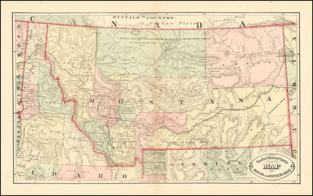 New Railroad and County Map of Montana and Northern Idaho - Barry ...