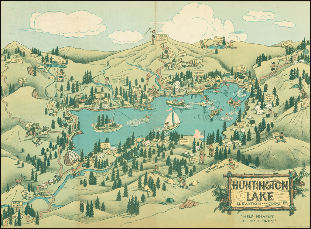 Pictorial Map Huntington Lake "In The High Sierras" - Barry Lawrence ...