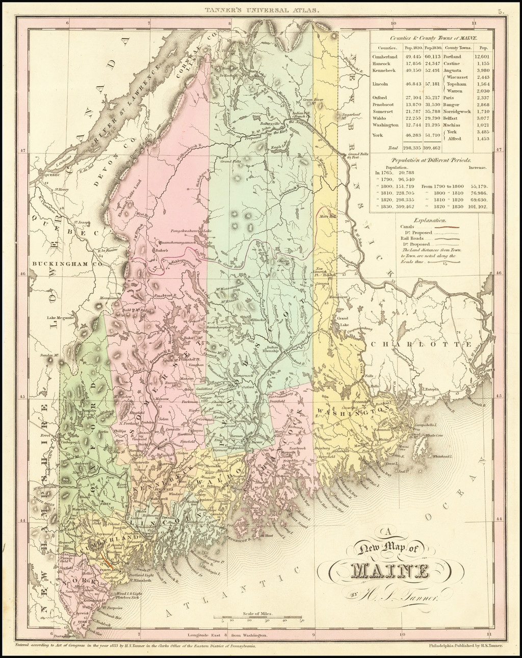 A New Map of Maine: By H.S. Tanner - Barry Lawrence Ruderman Antique ...