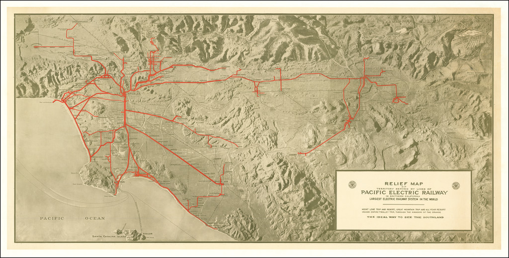 Relief Map of Territory Served by Lines of Pacific Electric Railway in ...