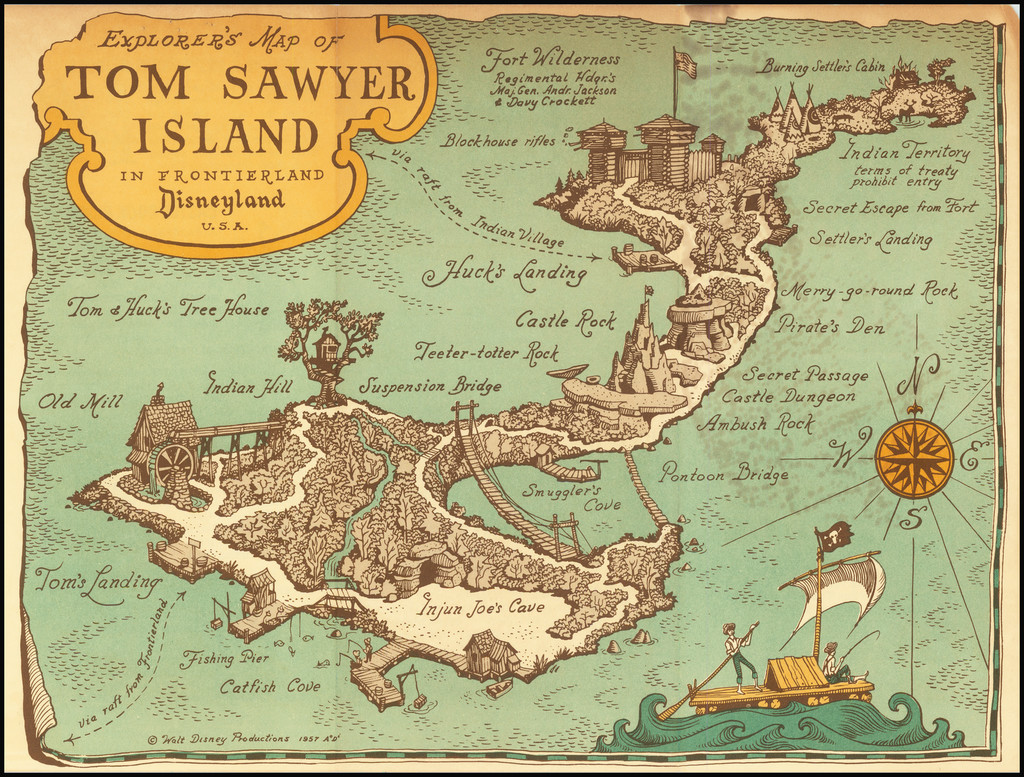 Explorer's Map of Tom Sawyer Island in Frontierland Disneyland U.S.A ...