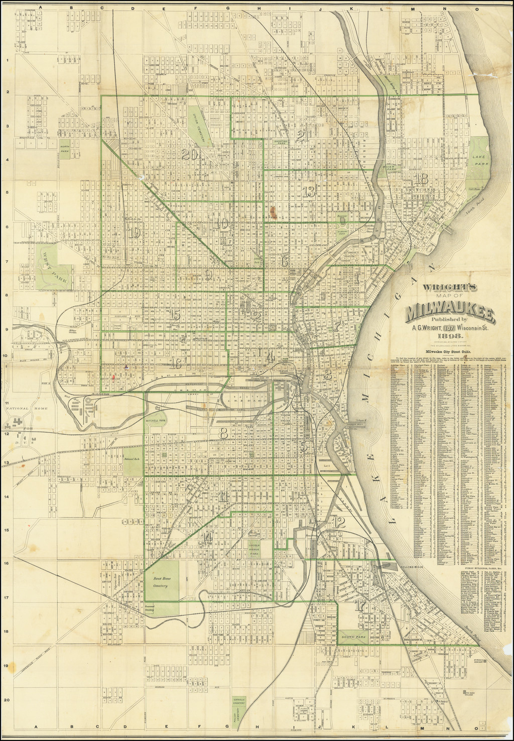 Wright's Map of Milwaukee, Published by AG. Wright, 107 Wisconsin St ...