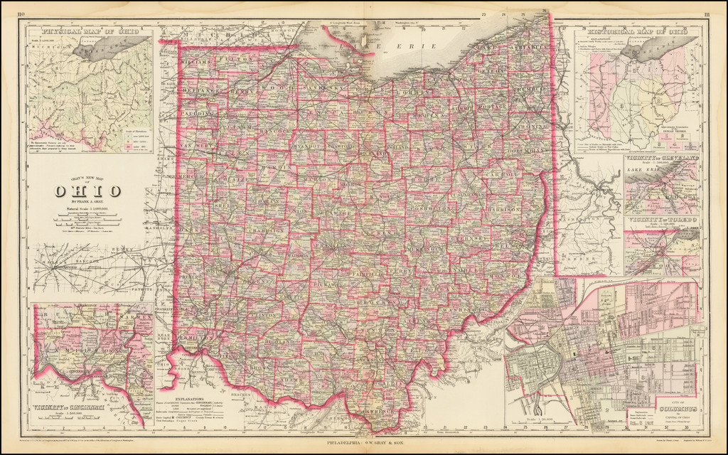 Gray's New Map of Ohio - Barry Lawrence Ruderman Antique Maps Inc.