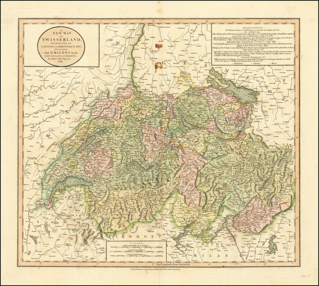 A New Map of Swisserland Divided Into Its Cantons and Dependencies ...