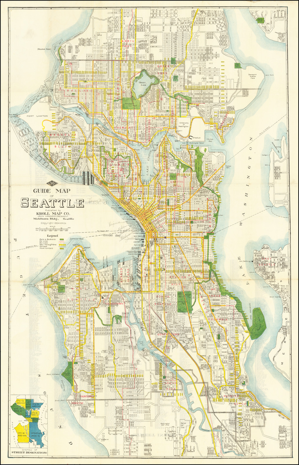 Guide Map of Seattle . . . 1924 - Barry Lawrence Ruderman Antique Maps Inc.