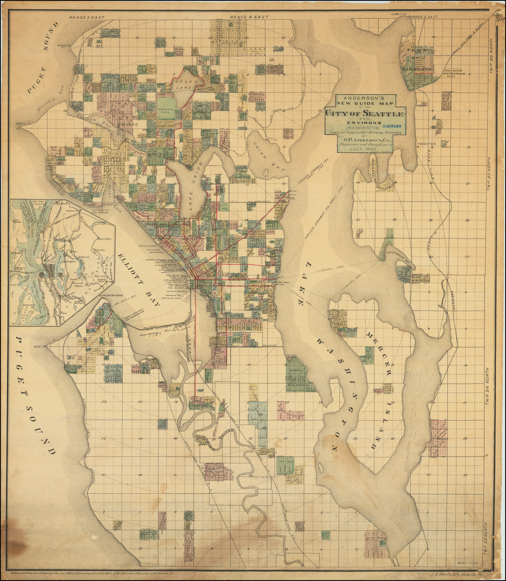 Anderson's New Guide Map of the City of Seattle and Environs Washington ...
