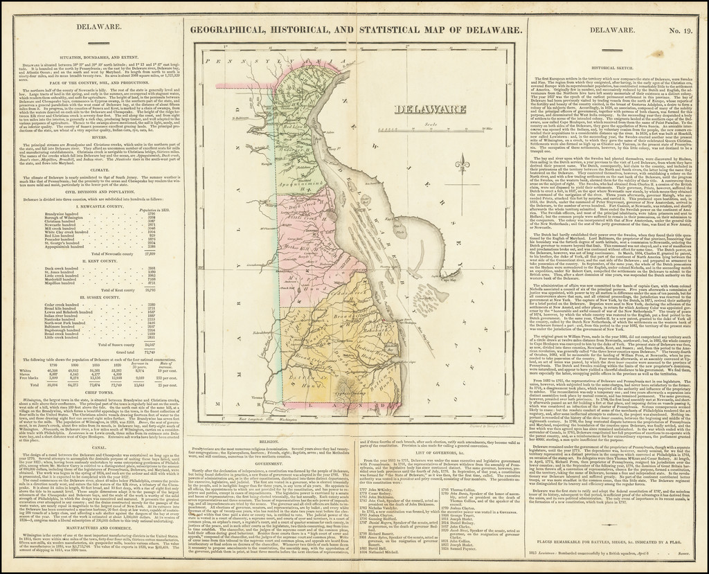 Geographical, Historical and Statistical Map of Delaware - Barry ...