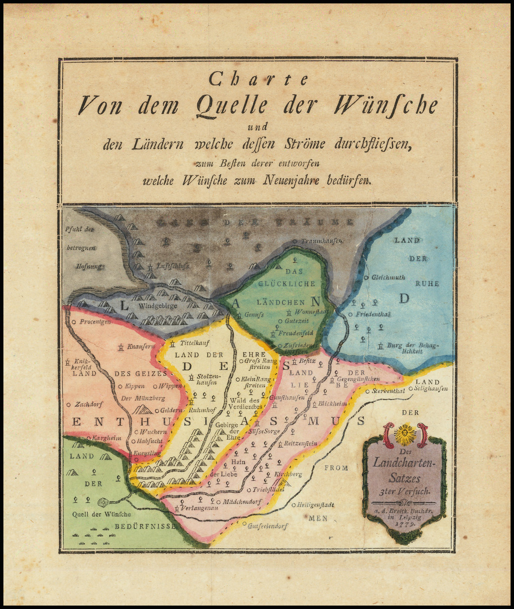 (Allegorical Map of Desire) Charte Von dem Quelle der Wunsche und den ...