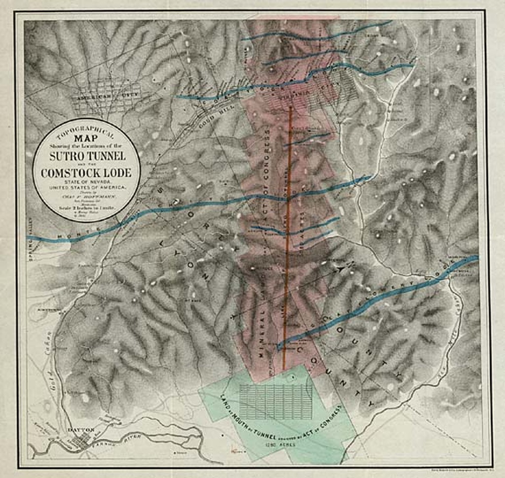 Topographical Map Showing the Locations of the Sutro Tunnel and the ...
