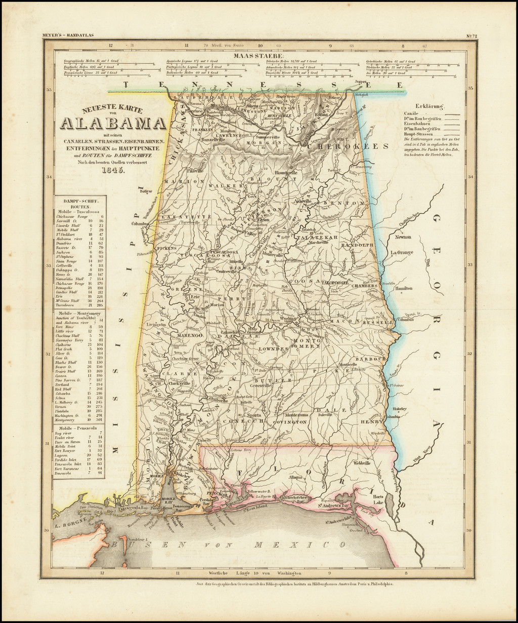 Neueste Karte von Alabama . . . 1845 - Barry Lawrence Ruderman Antique ...