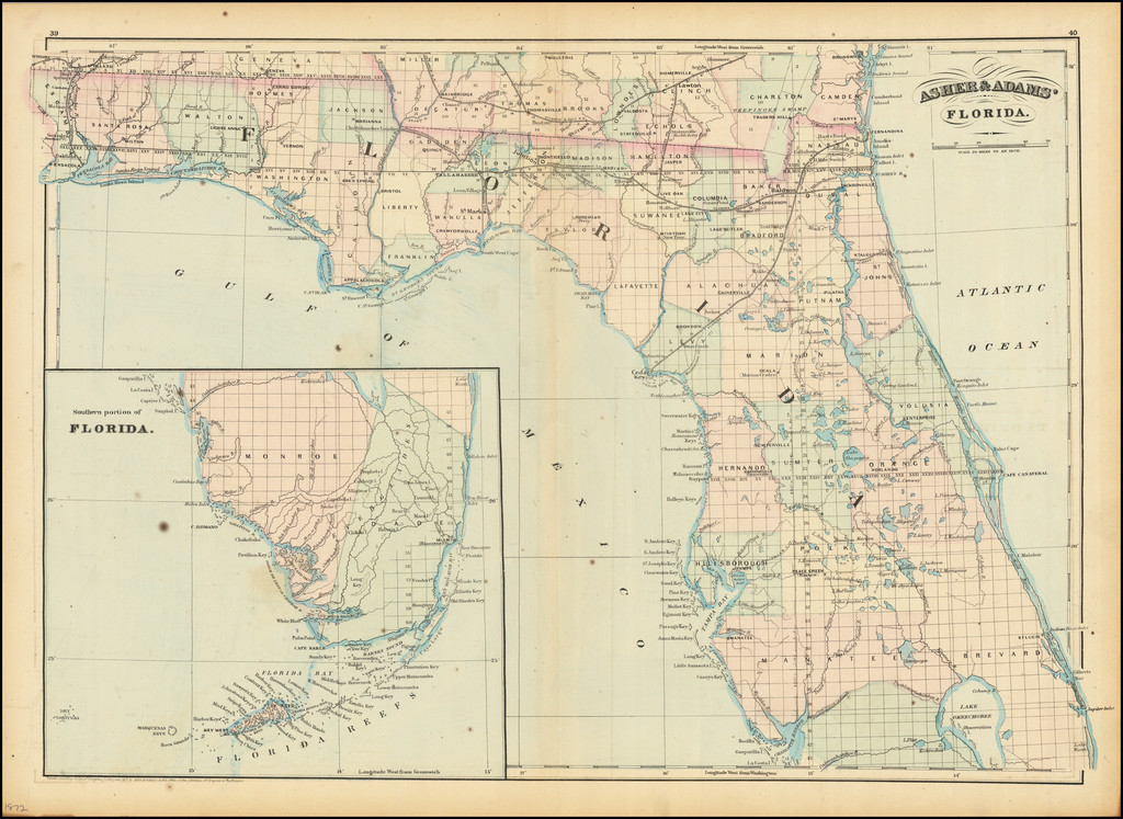 Asher & Adams Florida - Barry Lawrence Ruderman Antique Maps Inc.