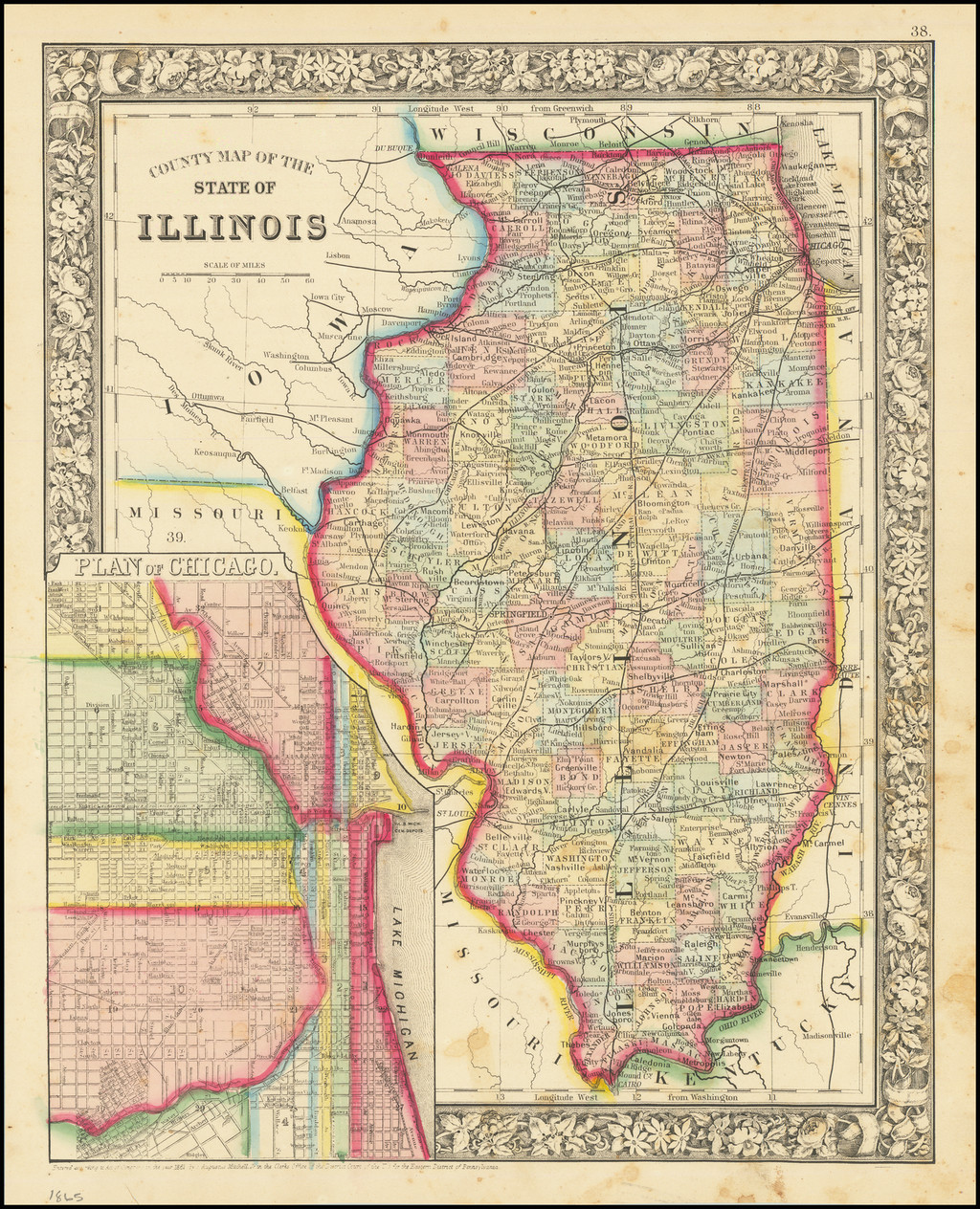 County Map of the State of Illinois (Chicago Inset) - Barry Lawrence ...