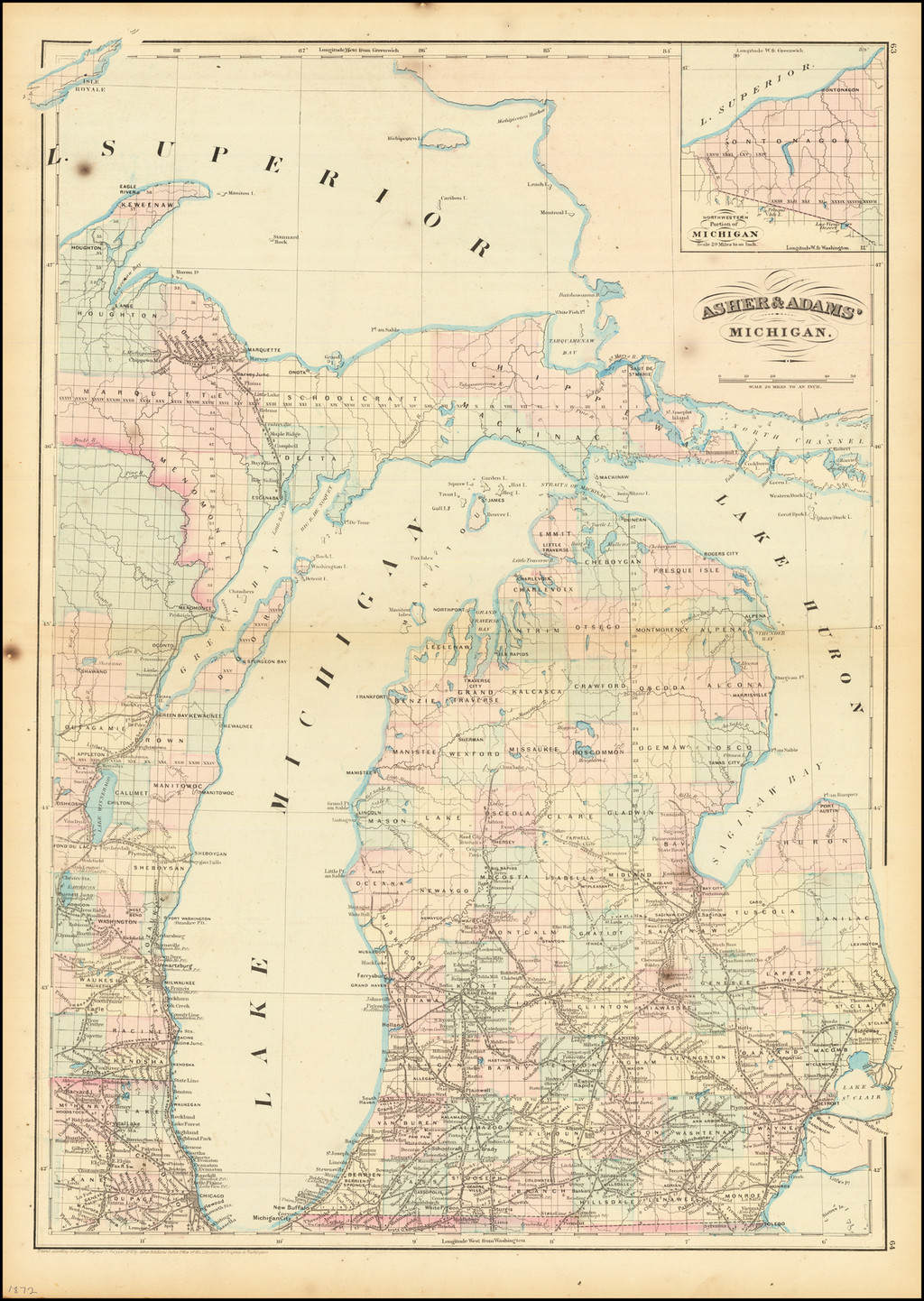 Asher & Adams' Michigan - Barry Lawrence Ruderman Antique Maps Inc.