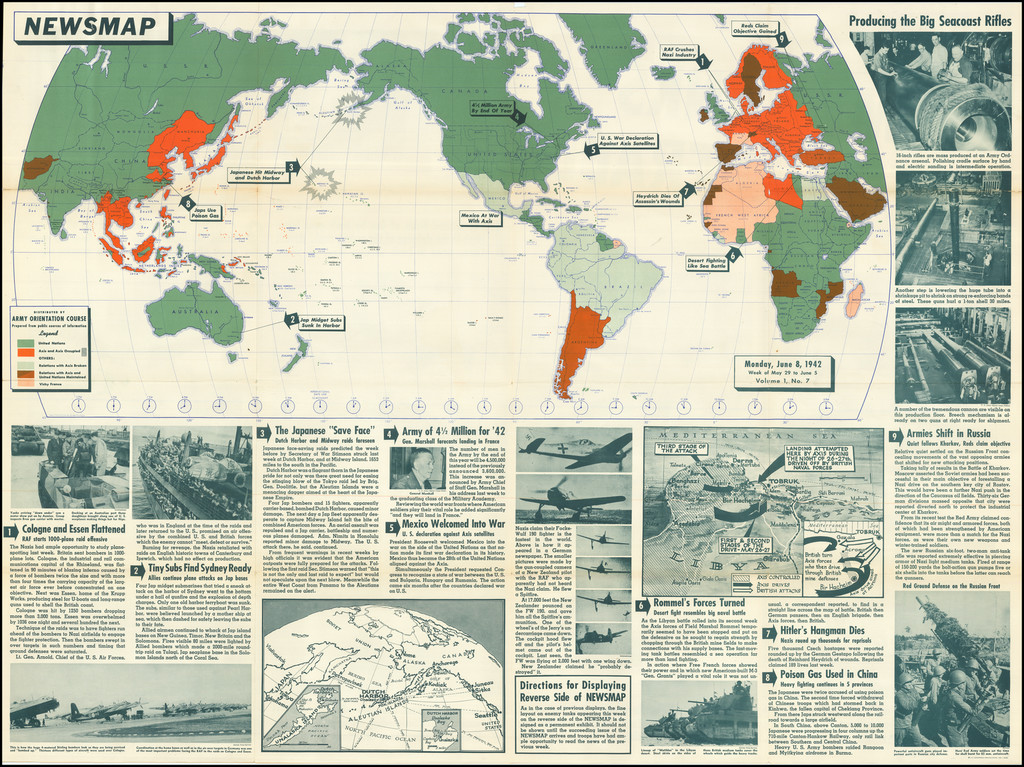 (Second World War - Propaganda) Newsmap Monday, June 8, 1942 | Enemy ...