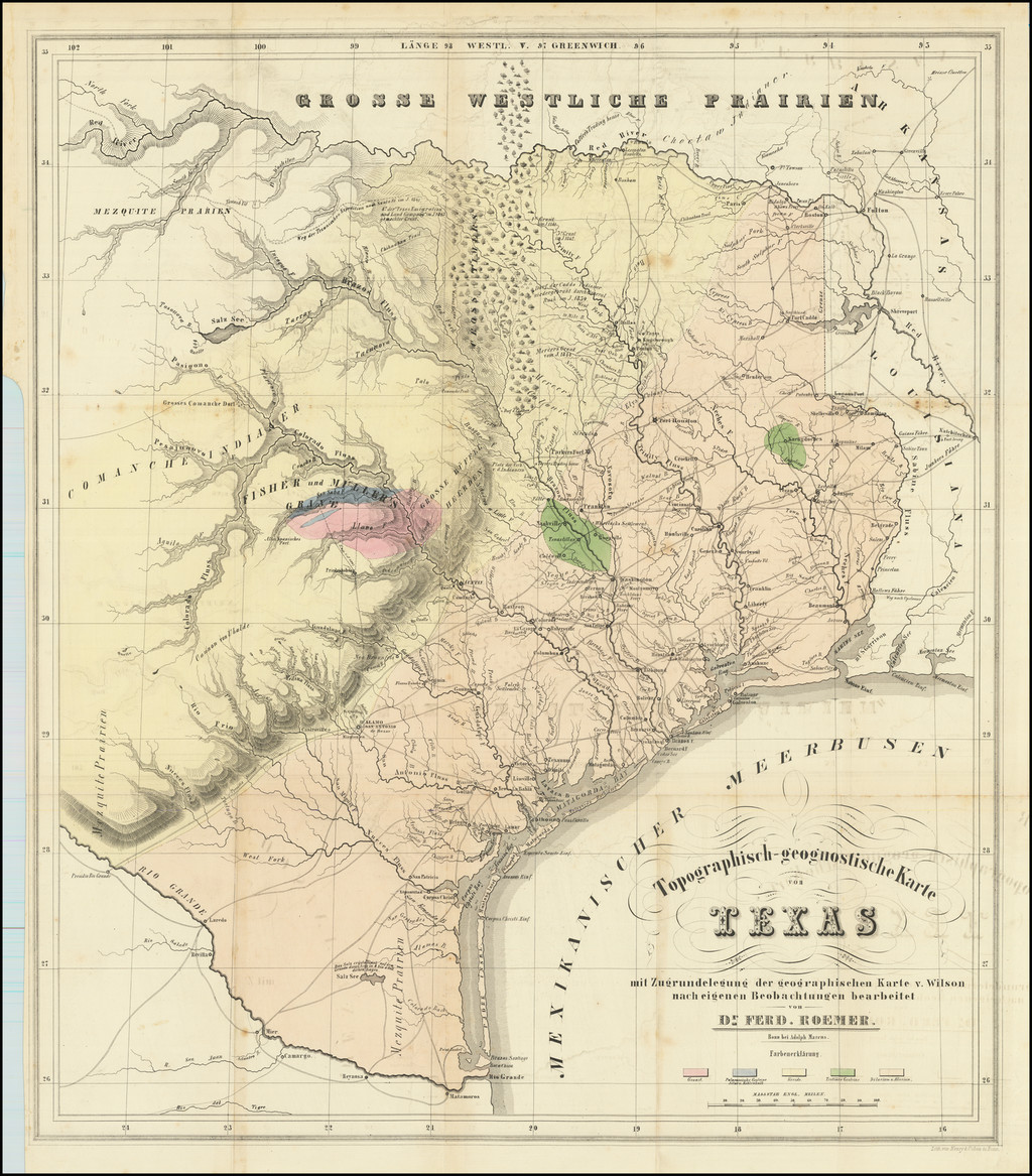 [ First Geological Map of Texas ] Topographisch-geognostische Karte von ...