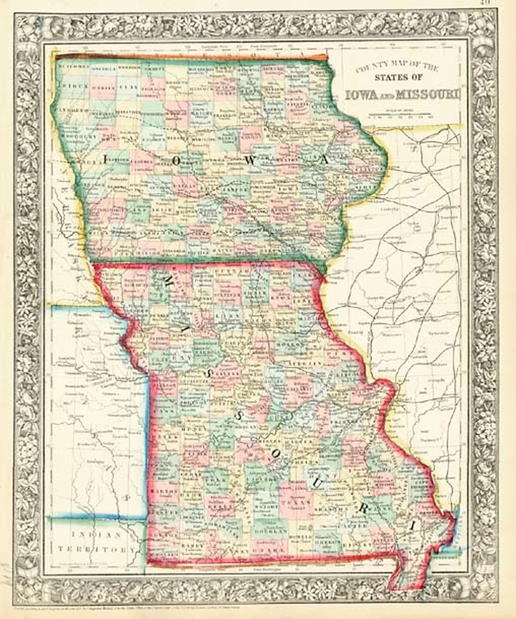 County Map of the States of Iowa and Missouri - Barry Lawrence Ruderman ...