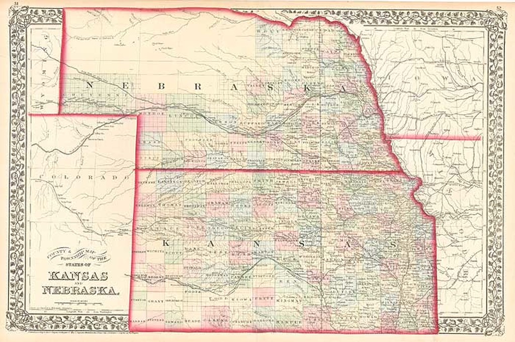 County and Township Map of the States of Kansas and Nebraska - Barry ...
