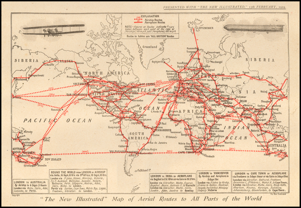 "The New Illustrated" Map of Aerial Routes to All Parts of the World ...