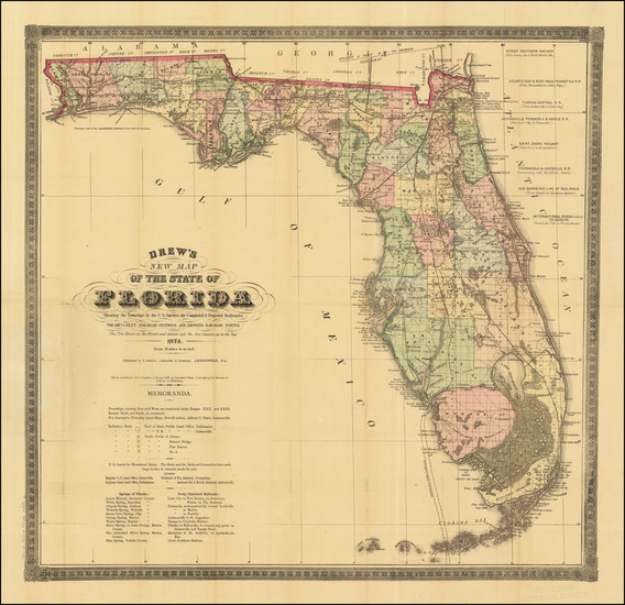 Drew's New Map of the State of Florida Showing the Townships by the U.S ...