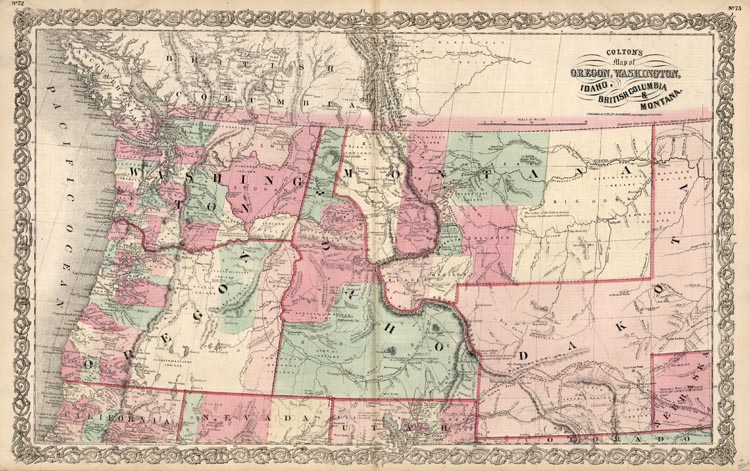 Colton's Map of Oregon, Washington, Idaho and British Columbia - Barry ...
