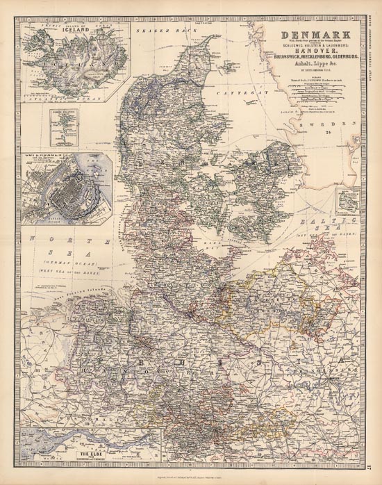 Denmark with North-West portion of the German Empire Schleswig,Holstien ...