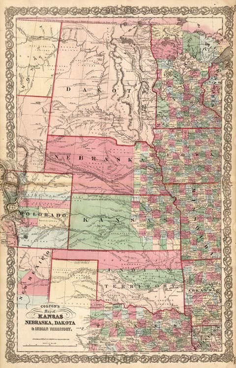 Colton's Map of Kansas, Nebraska, Dakota, & Indian Territory - Barry ...